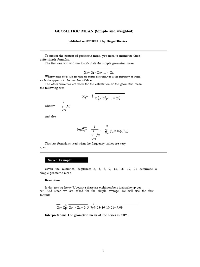 Solved Exercises: Geometric Mean | PDF | Average | Mean