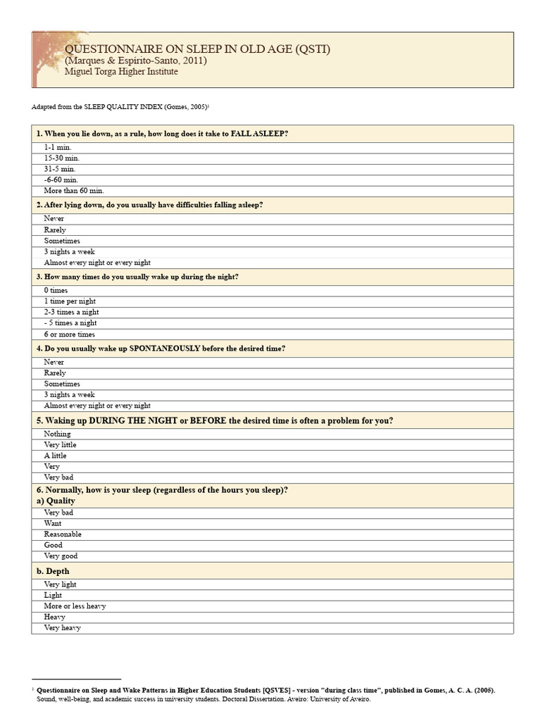 Sleep Assessment Questionnaire PDF | PDF | Sleep | Questionnaire