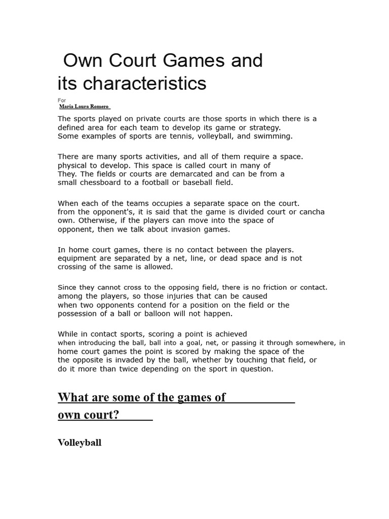 Home Court Games and Their Characteristics.docx | PDF | Sports