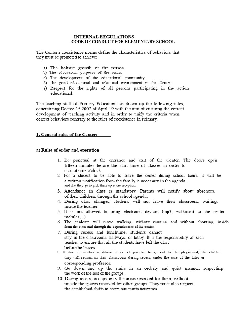 Code of Conduct For Primary School | PDF | Crimes | Crime & Violence