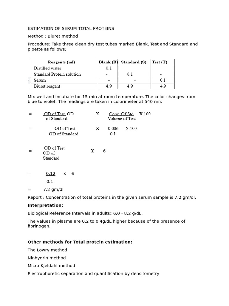 Estimation of Total Protein | PDF | Blood Plasma | Medical Specialties