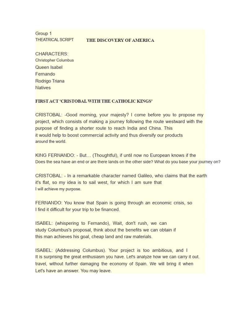 143759466 Theatrical Script Discovery of America | PDF | Christopher ...