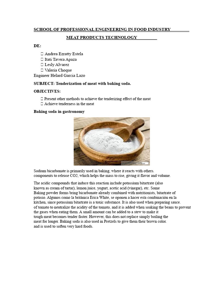 Tenderizing Meat With Baking Soda | PDF | Sodium Bicarbonate | Chemical ...