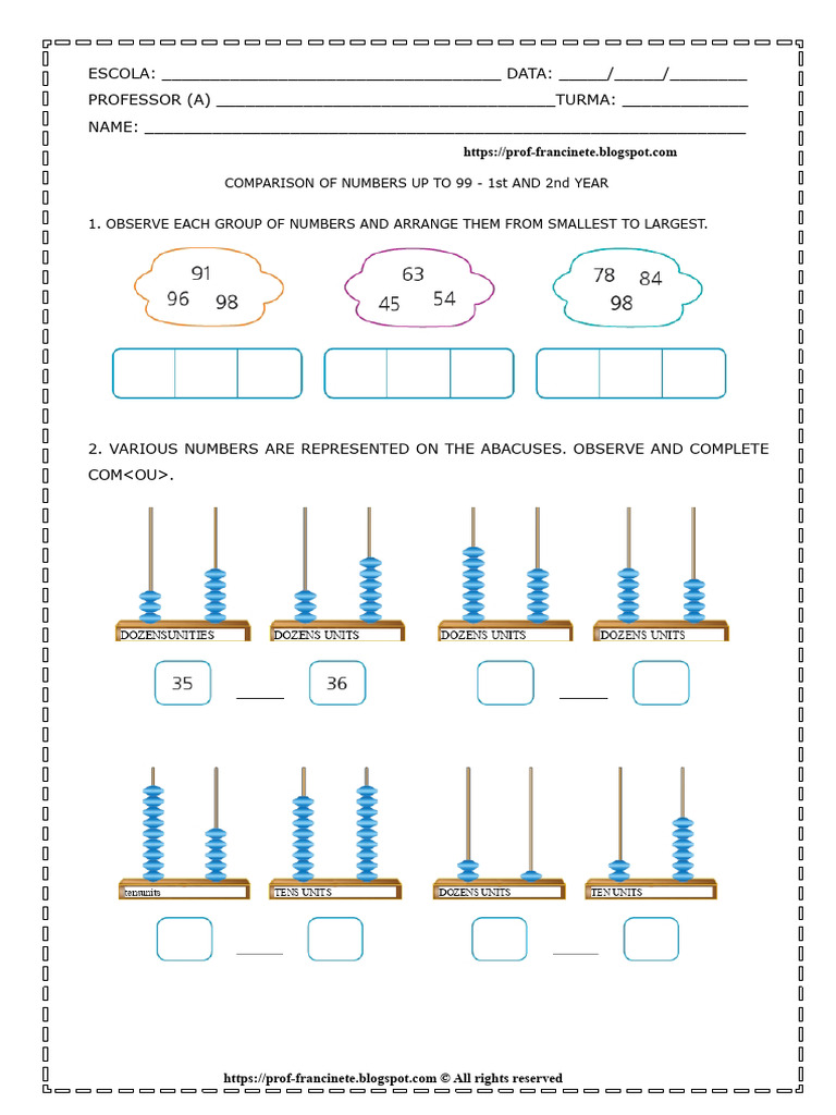 COMPARISON OF NUMBERS UP TO 99 – 1st AND 2nd GRADE | PDF