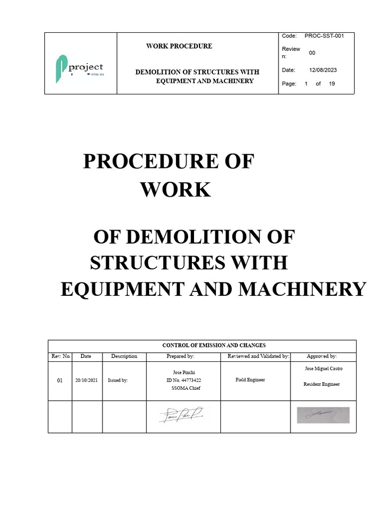 PROC-SST-001 Demolition Procedure | PDF | Risk | Demolition