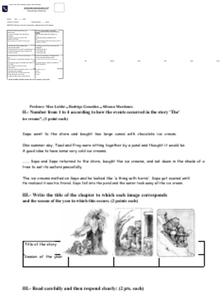 Supplementary Reading Test for Frog and Toad | PDF