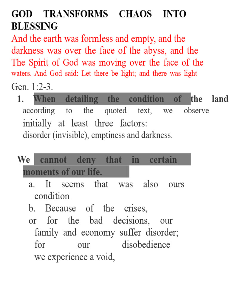 From Chaos to Blessing: God's Light | PDF | Christian Belief And ...