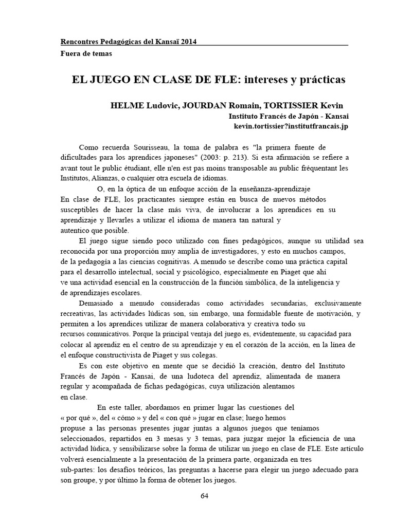 EL JUEGO EN CLASE DE FLE: Intereses y Prácticas | PDF | Motivacional ...