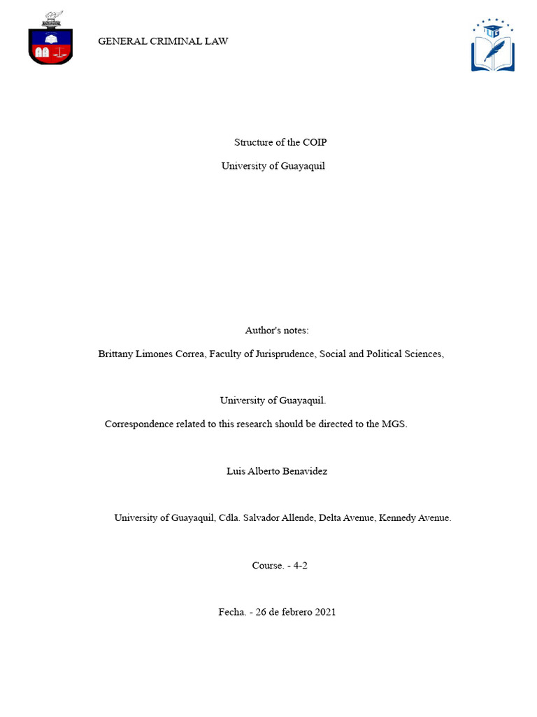 Structure of the COIP | PDF | Crimes | Crime & Violence