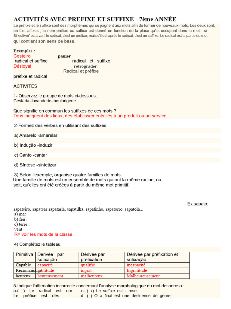 Activités Avec Préfixe Et Suffixe | PDF