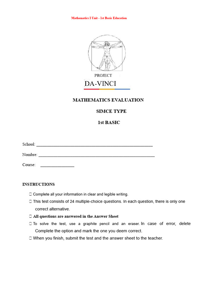First Grade Test - Mathematics Unit I | PDF | Multiple Choice