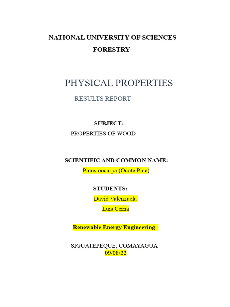 Physical properties of Pinus oocarpa | PDF | Physical Sciences ...