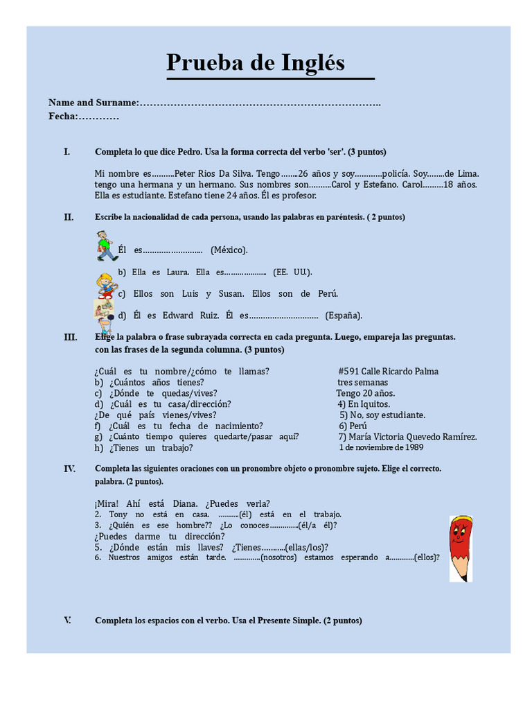 Prueba de Inglés | PDF | Gramática | Lingüística