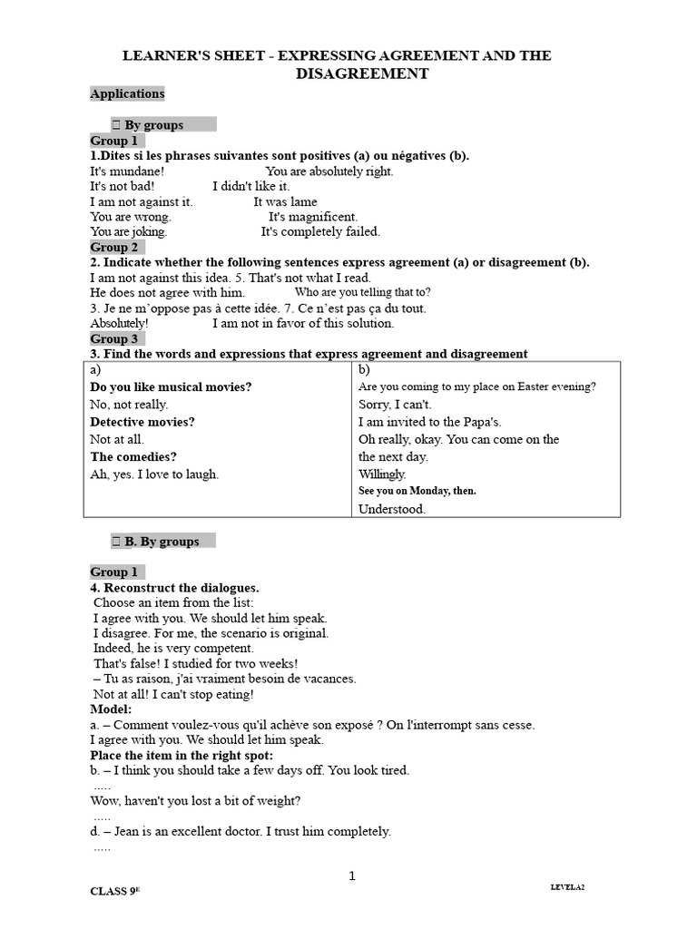 Expressing Agreement and Disagreement Guide | PDF