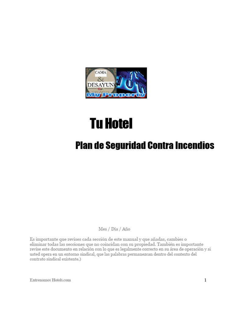 Plan de Seguridad Contra Incendios Hotelero | PDF | Hotel | Cuerpo de ...