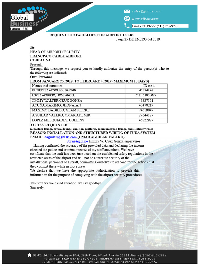 Letter of Facilities For Staff | PDF
