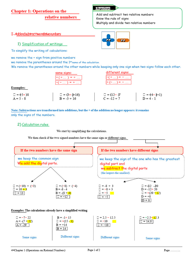 Chapter1 Operations On Relative Numbers | PDF | Ratio | Multiplication