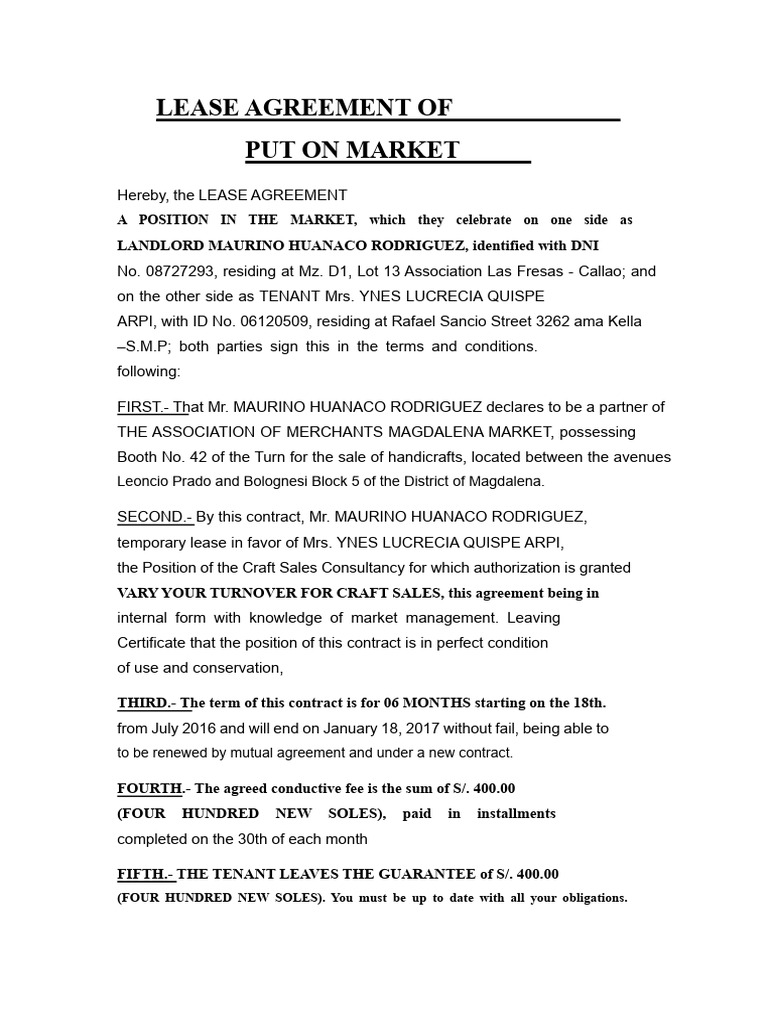 Lease Agreement For Market Stall | PDF | Lease | Leasehold Estate