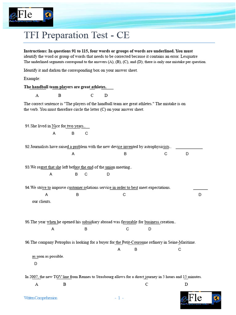 20130205 - Type TFI - Written Comprehension Section 4 | PDF