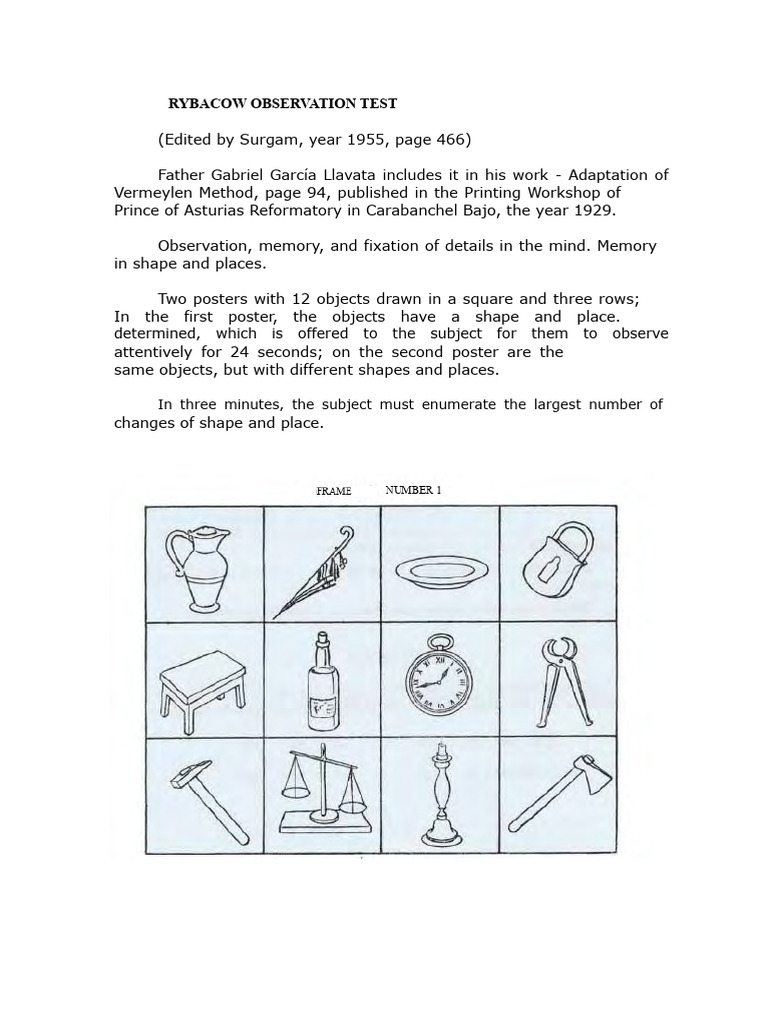 Rybacow Observation Test Overview | PDF