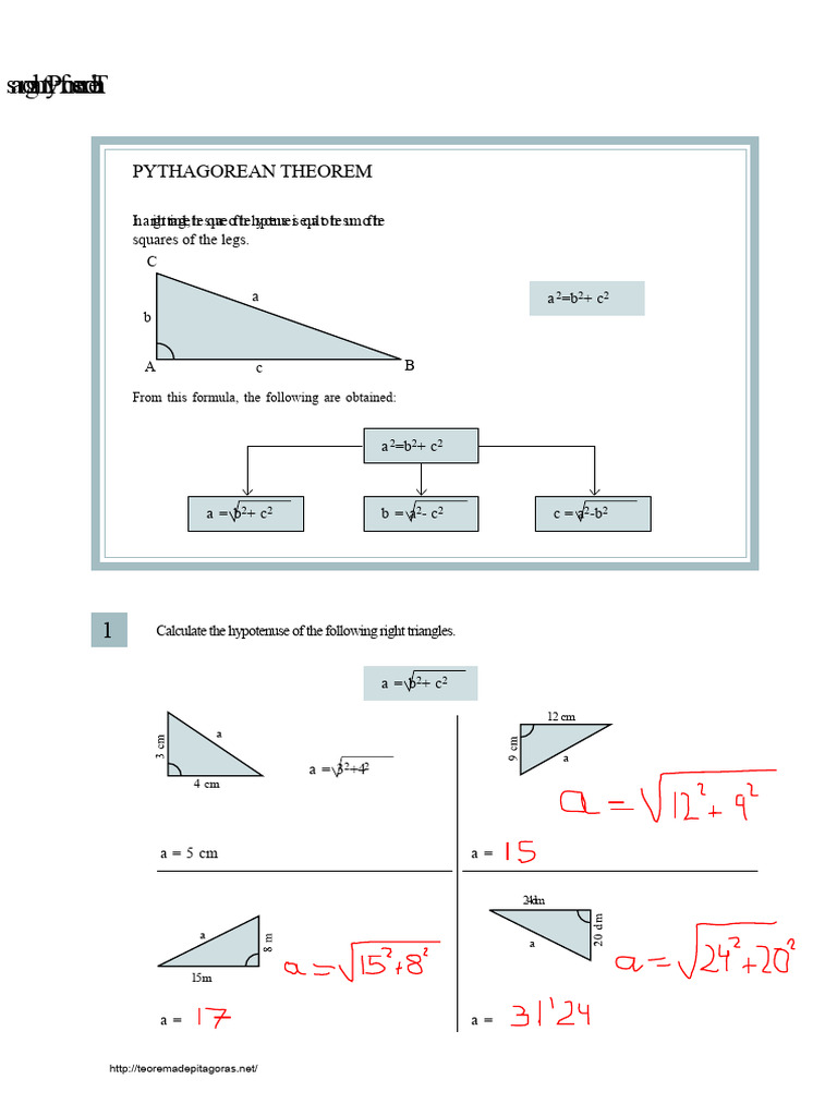 Solved Exercises of the Pythagorean Theorem | PDF | Geometric Shapes ...