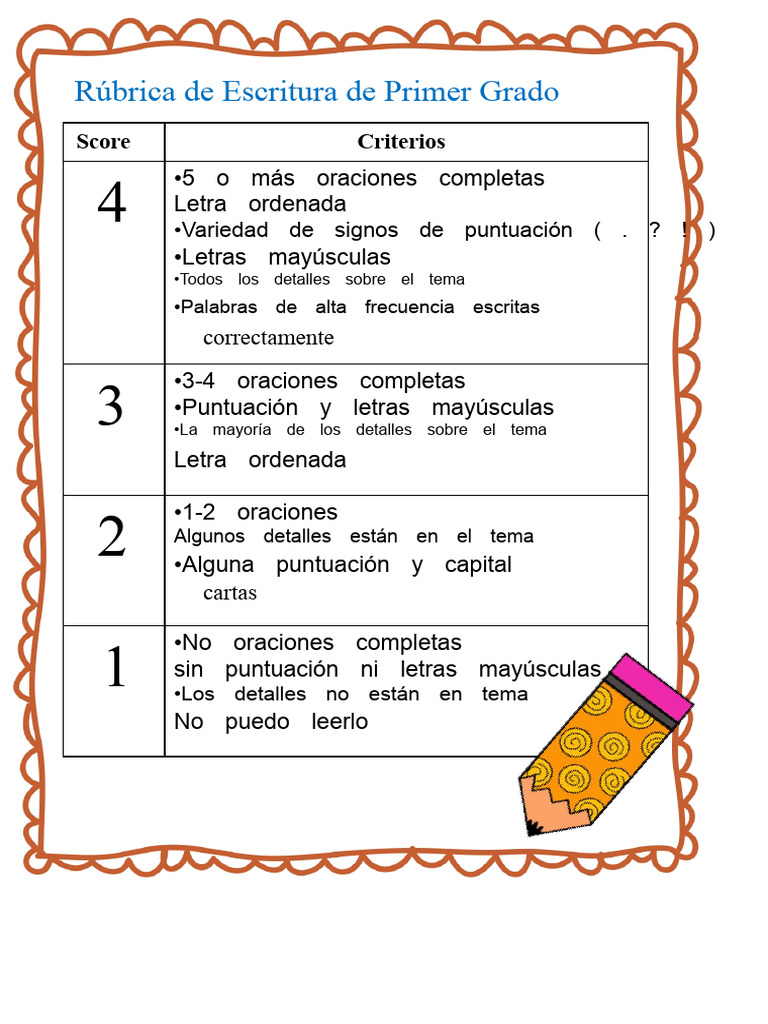 Rúbrica de Escritura de Primer Grado | PDF