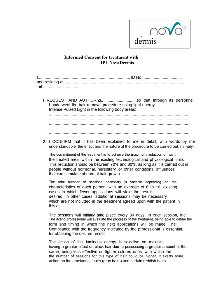 NovaDermis Hair Removal Consent | PDF | Medical Specialties | Clinical ...
