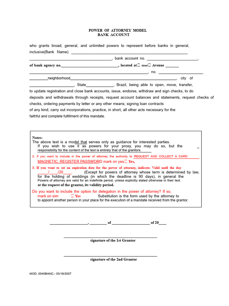 Power of Attorney for Bank Transactions | PDF | Power Of Attorney | Banks