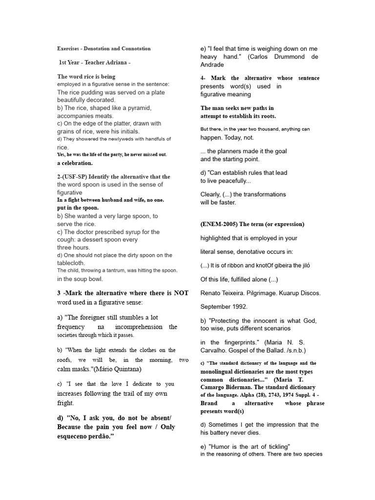 Denotation and Connotation Exercises | PDF