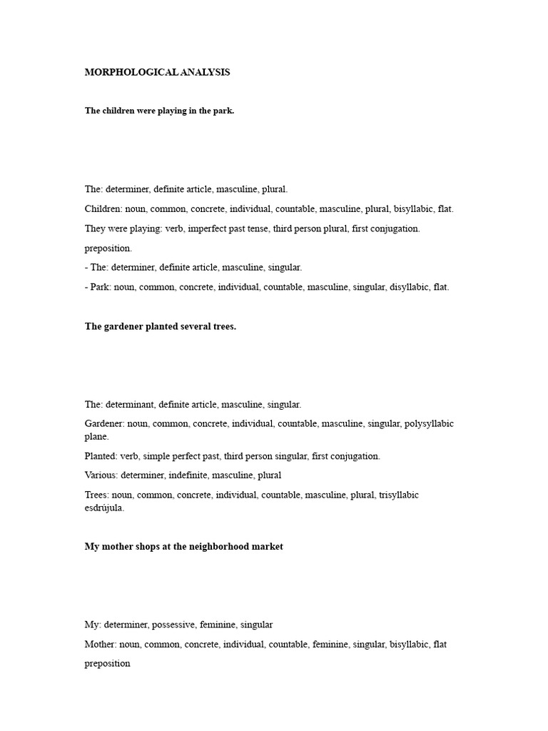 Morphological Analysis 4th Grade Primary | PDF | Grammatical Gender ...