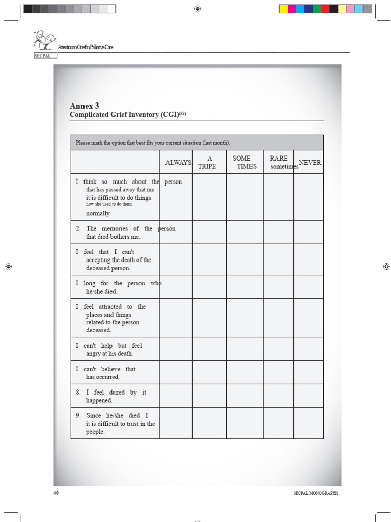 Complicated Grief Assessment Tool | PDF | Grief | Behavioural Sciences