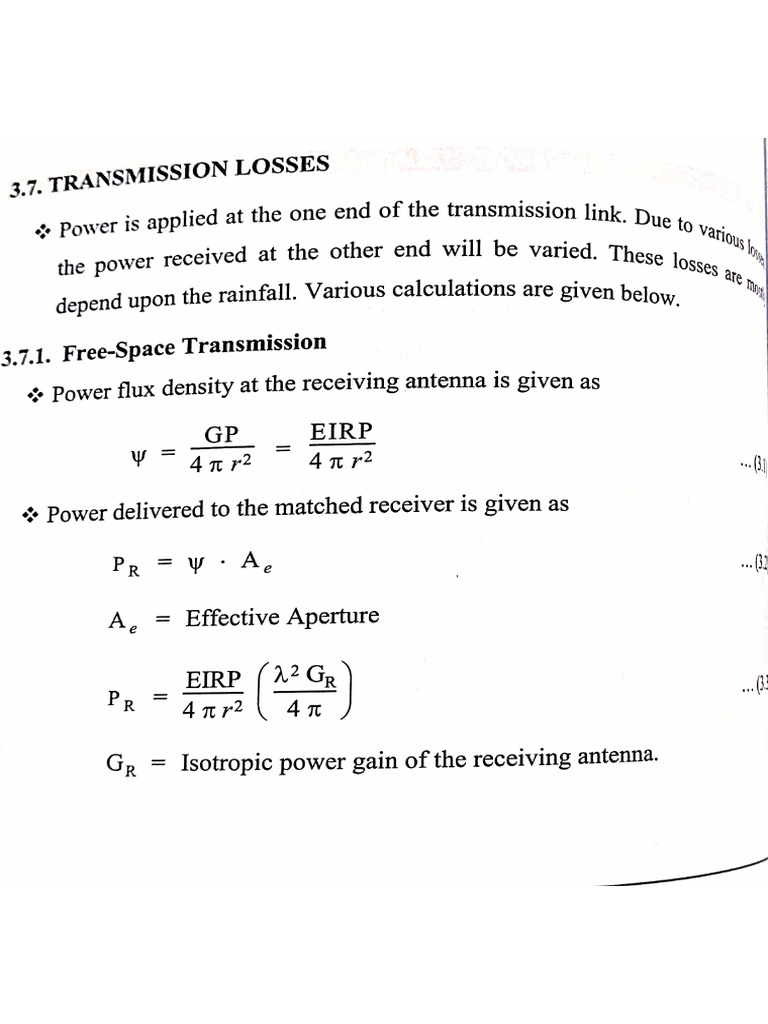 Free Space Path Loss and Transmission Losses | PDF