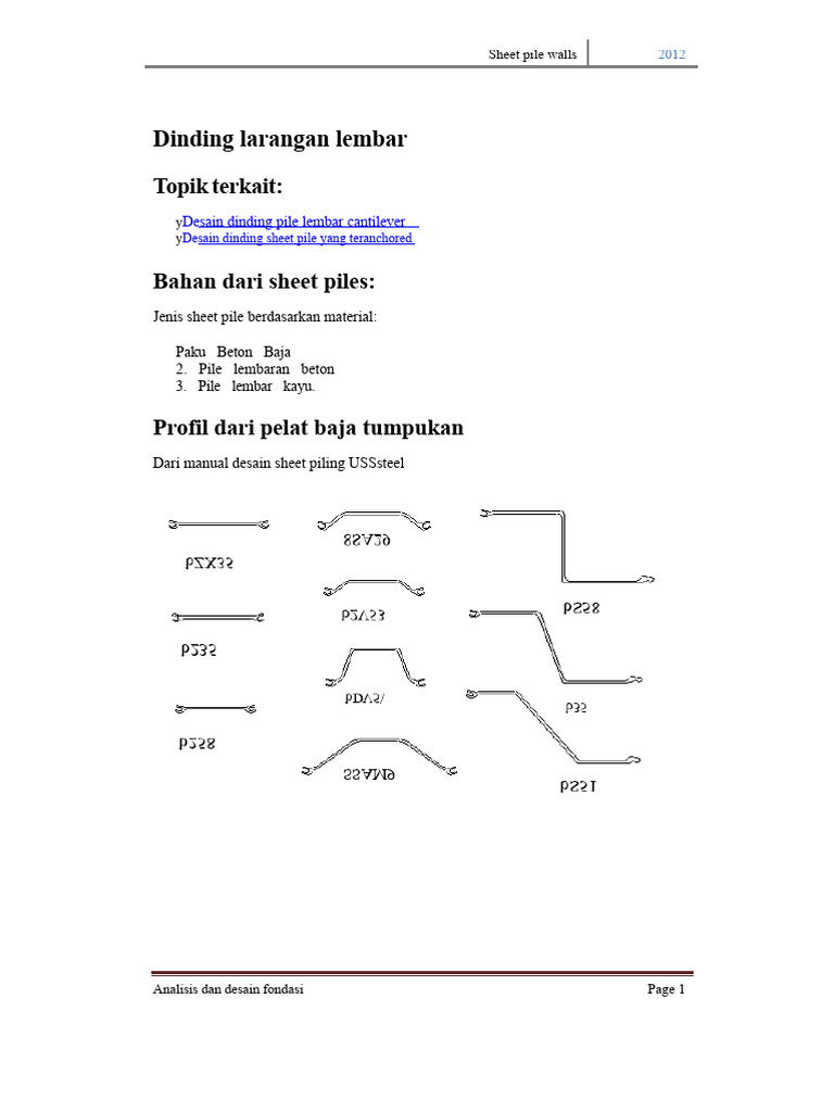 Desain Dinding Sheet Pile 2012 | PDF