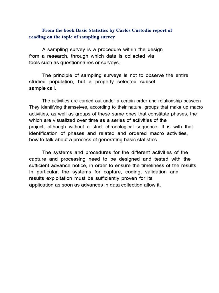 From the book Basic Statistics by Carlos Custodio, reading report on ...