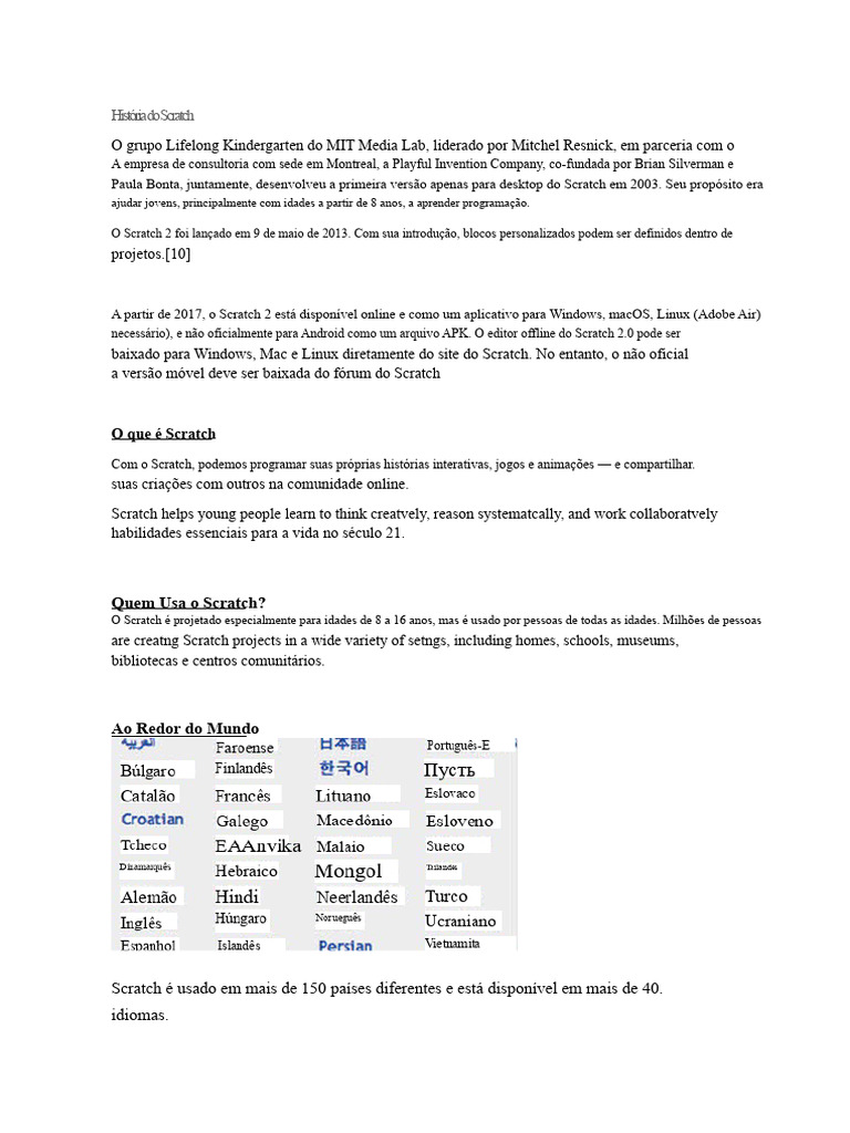 História do Scratch.docx | PDF | Swift (linguagem de programação ...