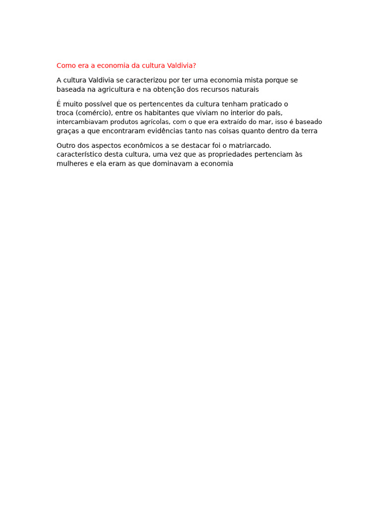 Como Era a Economia da Cultura Valdivia | PDF
