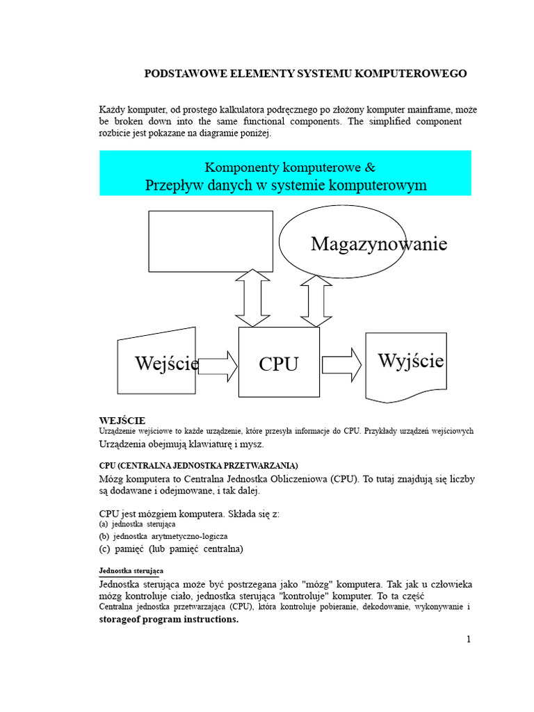 Podstawowe komponenty systemu komputerowego | PDF