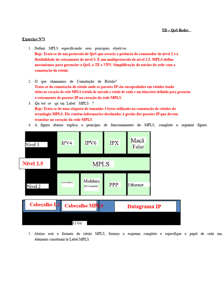 TD - QoS - MPLS 2020 + Correção | PDF | Redes | Comutação de etiquetas ...