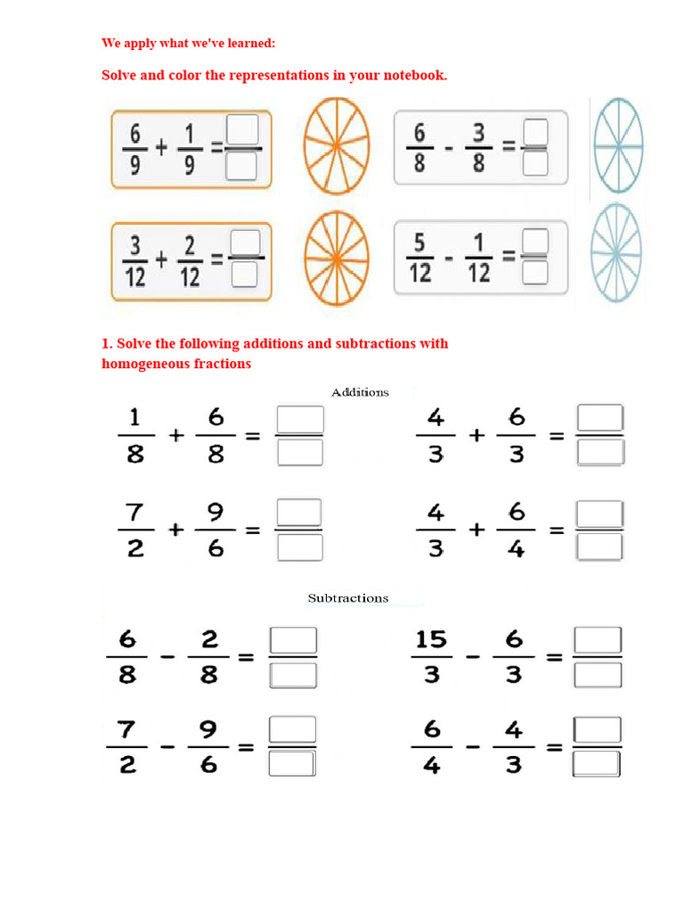 Addition and Subtraction of Fractions Exercises | PDF
