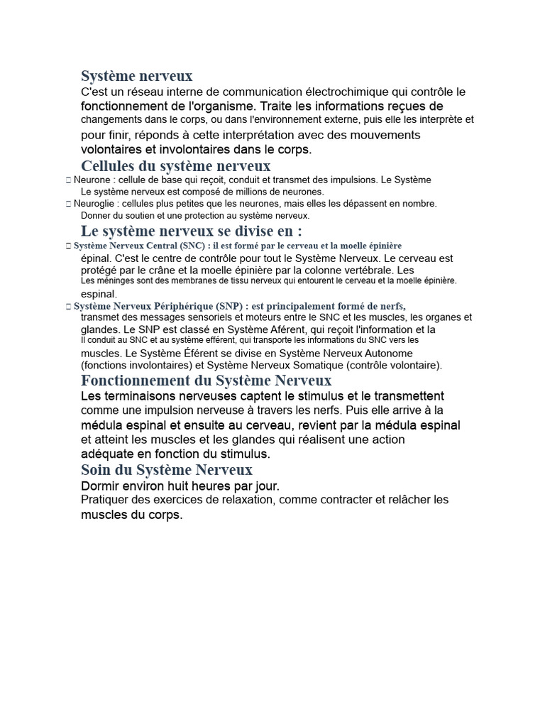 Comprendre le Système Nerveux humain | PDF
