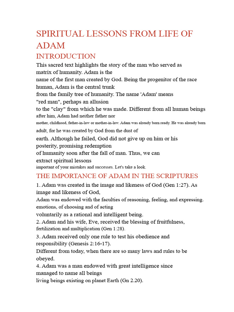 SPIRITUAL LESSONS FROM THE LIFE OF ADAM.docx | PDF | Adam | Book Of Genesis