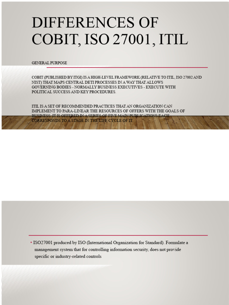 Differences Between COBIT, ISO 27001, ITIL | PDF