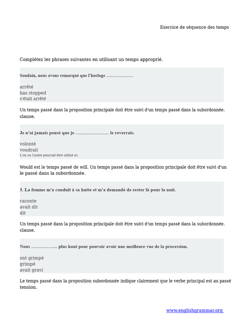 Exercice de séquence des temps en français | PDF | Clause | Syntaxe