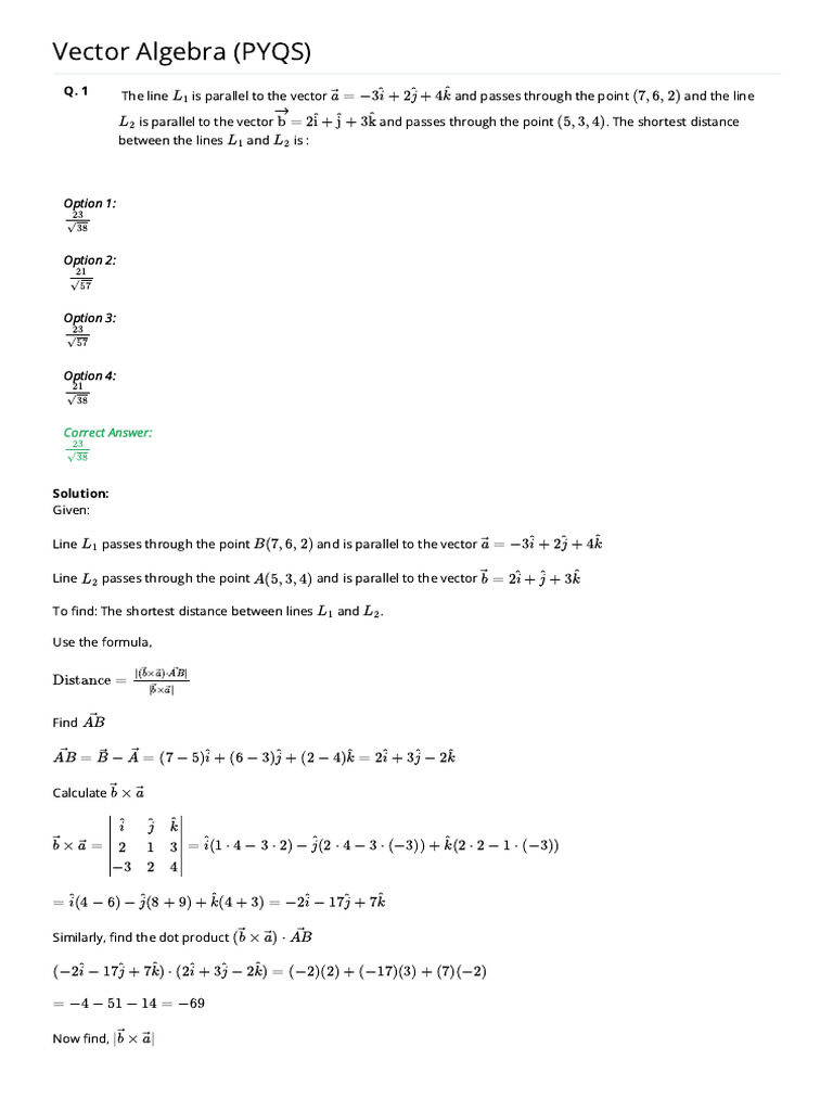 Vector Algebra | PDF | Euclidean Vector | Line (Geometry)