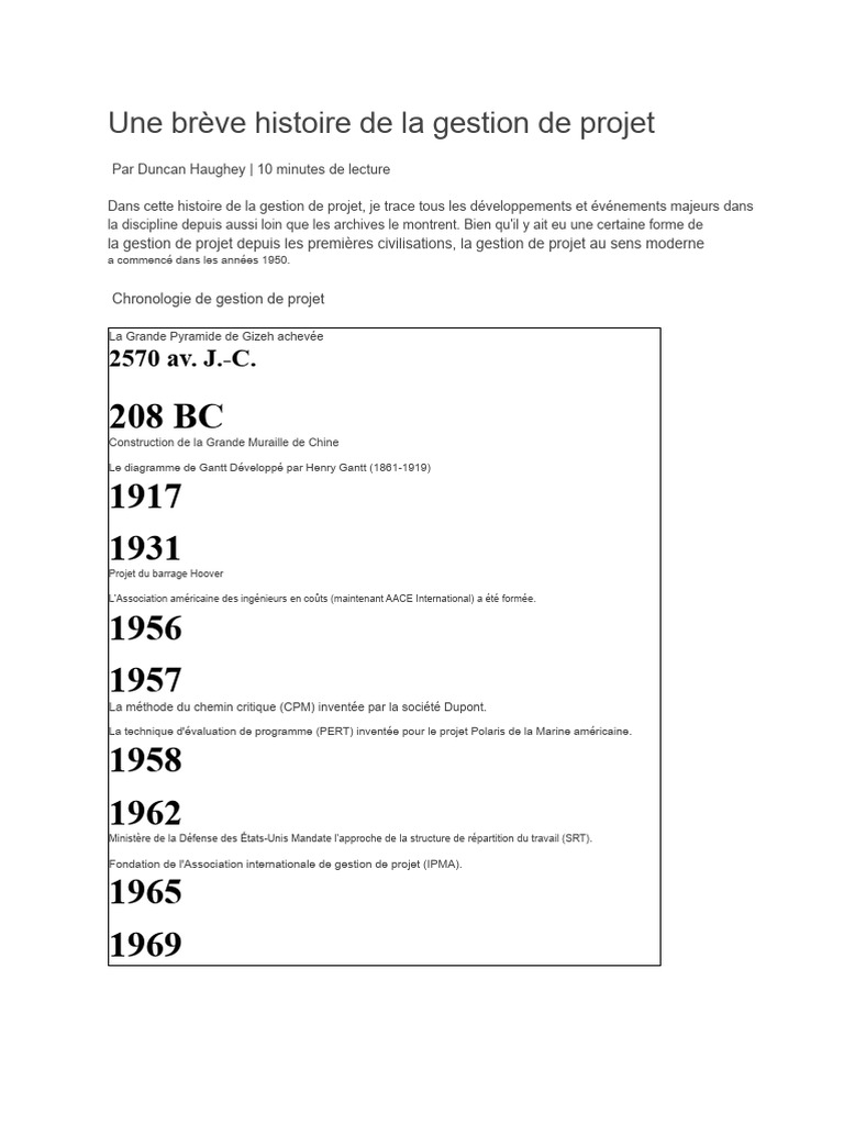 Histoire de la gestion de projet | PDF | Gestion de projet