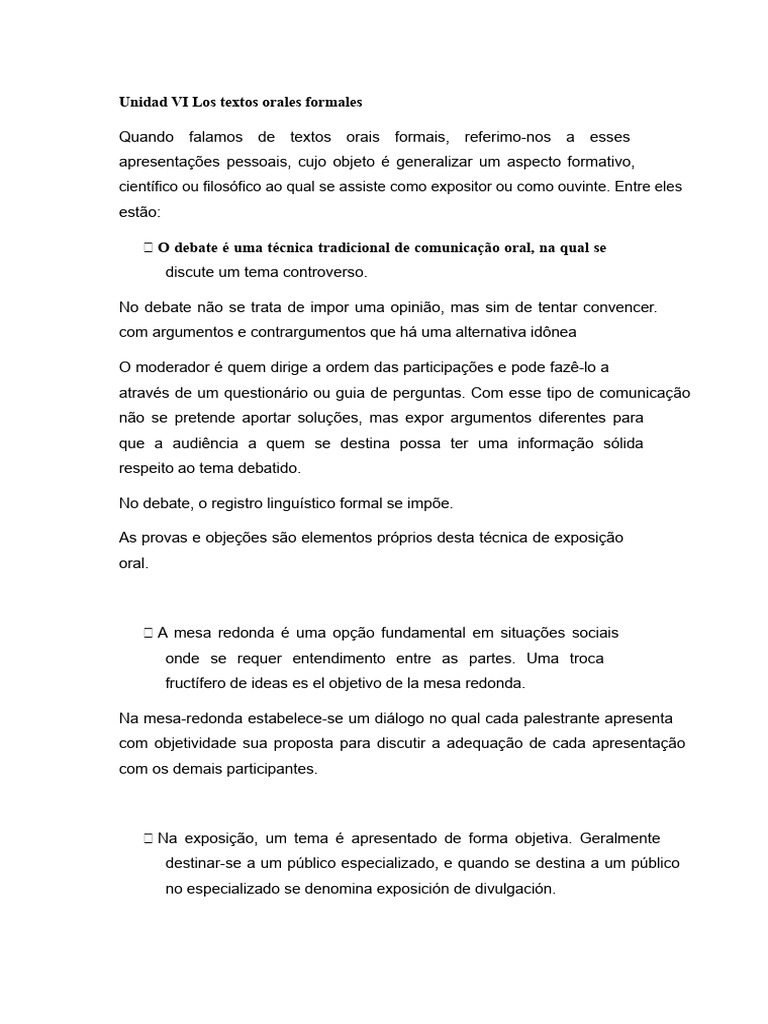 Textos Orais Formais: Debate e Conferência | PDF