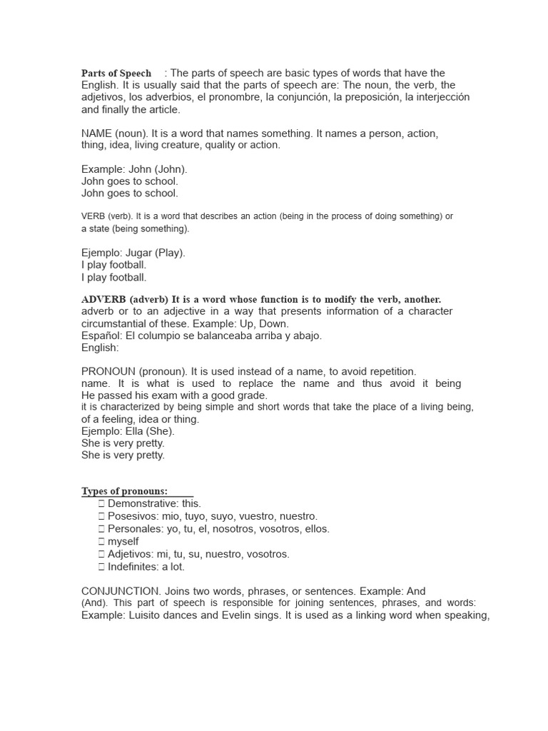 Parts of Speech. | PDF