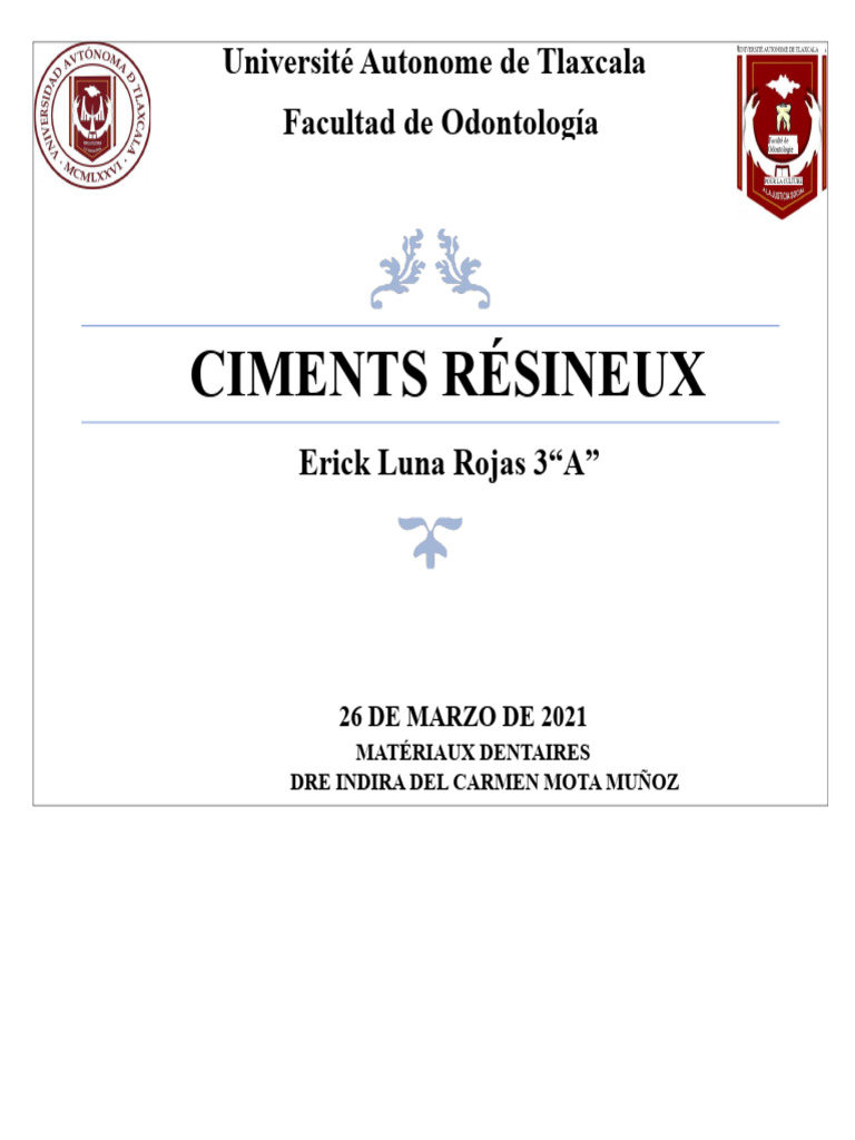 Ciments résineux en odontologie | PDF | Fluor | Dentisterie