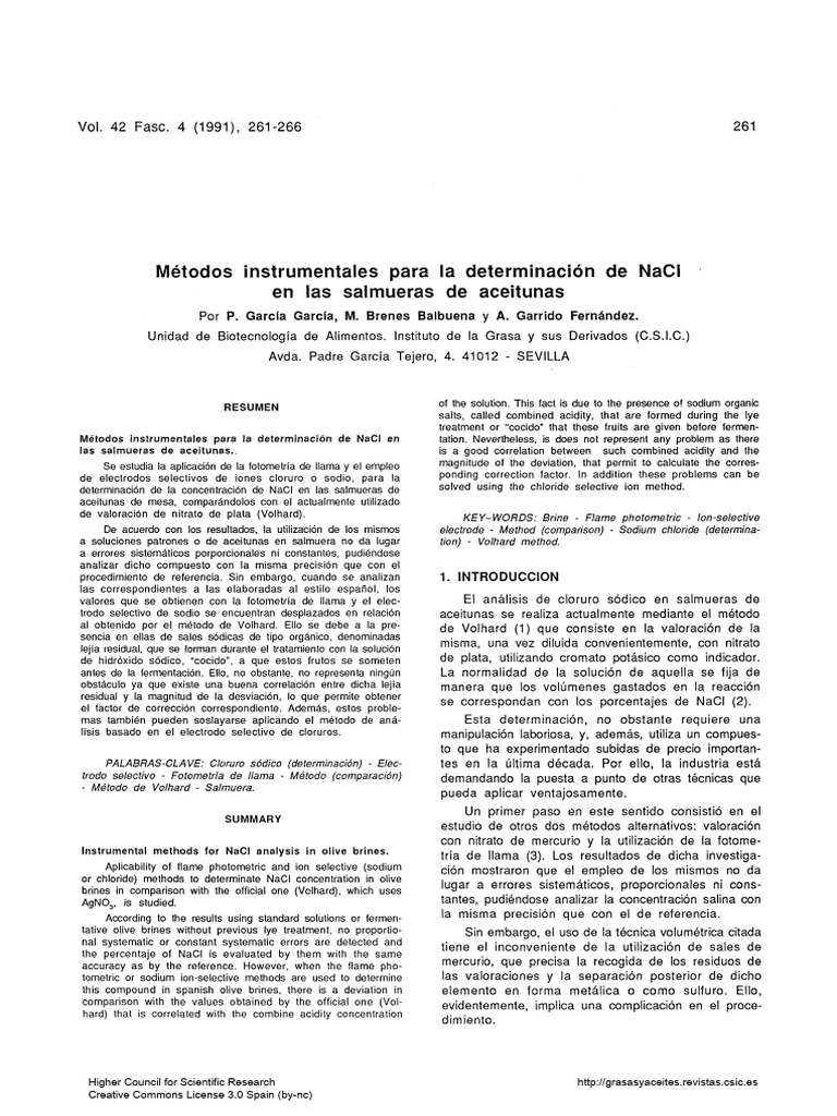 Determination of NaCl in Olive Brines | PDF