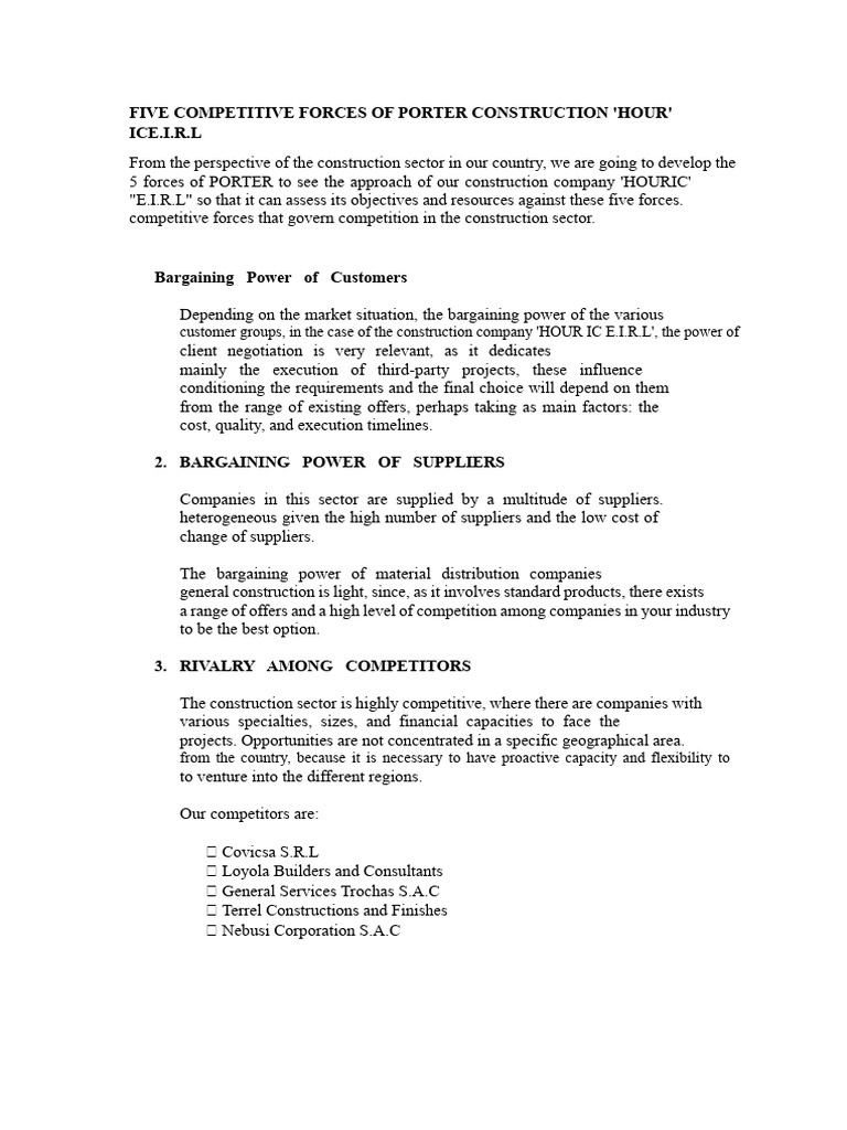 Porter’s Five Forces in Construction Sector | PDF | Economics | Private ...